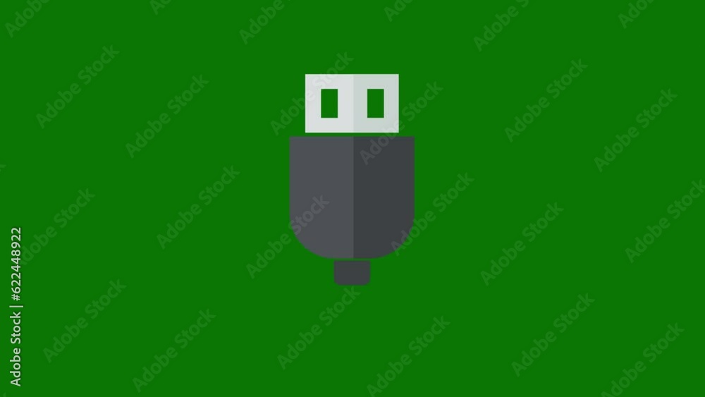 The cartoon USB port animation is on a green background. USB port icon ...