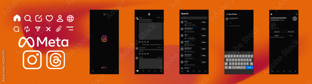 Threads app. Screen interface Mockup. Thread mockup. iPhone layout ...