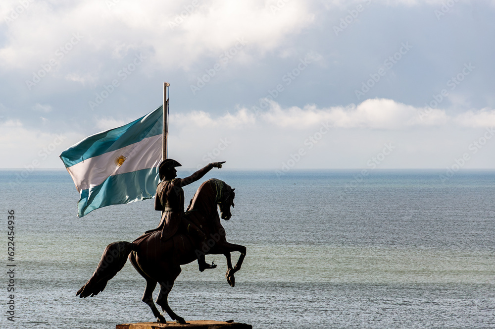 General Jose de San Martin monument with the Argentine flag, on July 10 ...