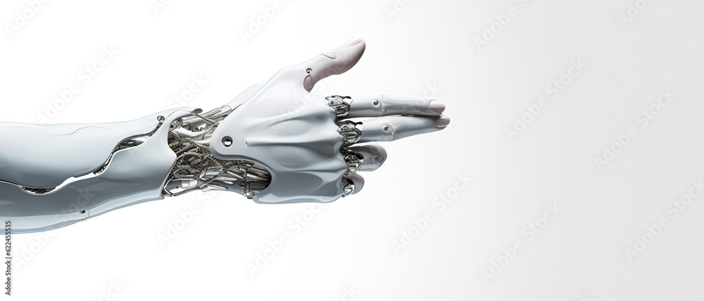 Cyborg hand finger pointing, technology of artificial intelligence ...