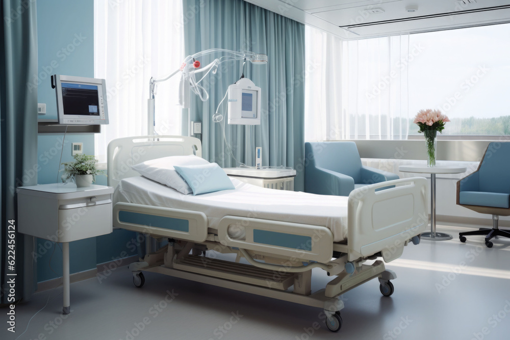 Recovery room with bed and comfortable medical equipped in a hospital ...