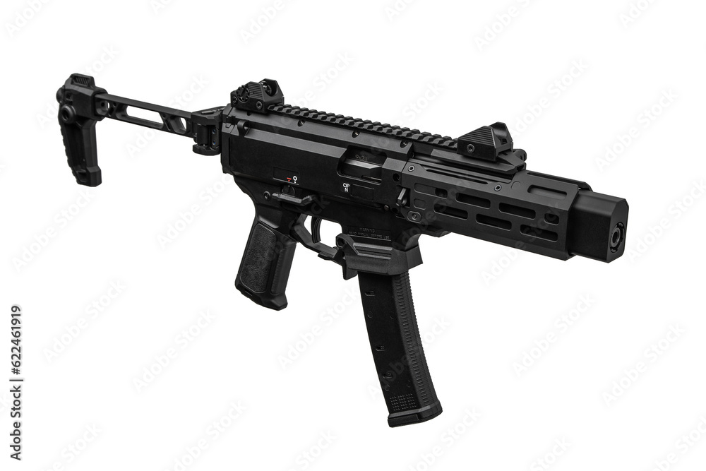 A modern automatic carbine chambered for 9mm pistol caliber. Weapons ...