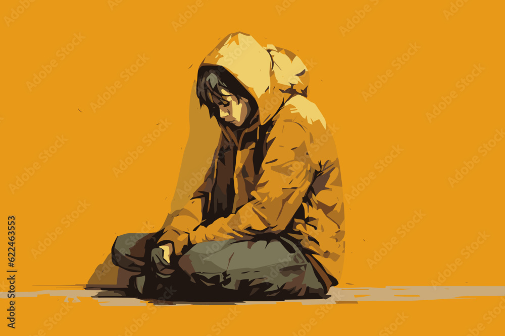 Vetor de Doodle inspired Homeless, cartoon sticker, sketch, vector ...