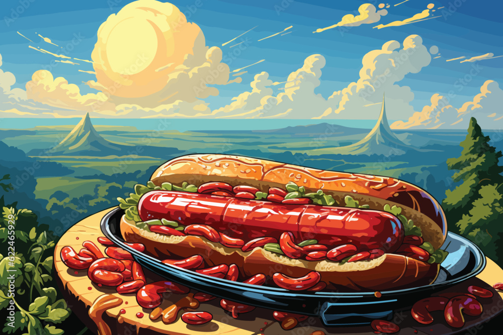cartoon vector illustration of Sizzling hot dog cartoon on a grill ...