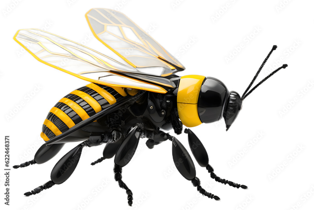 Amazing robotic bee, isolated on transparent background, macro ...