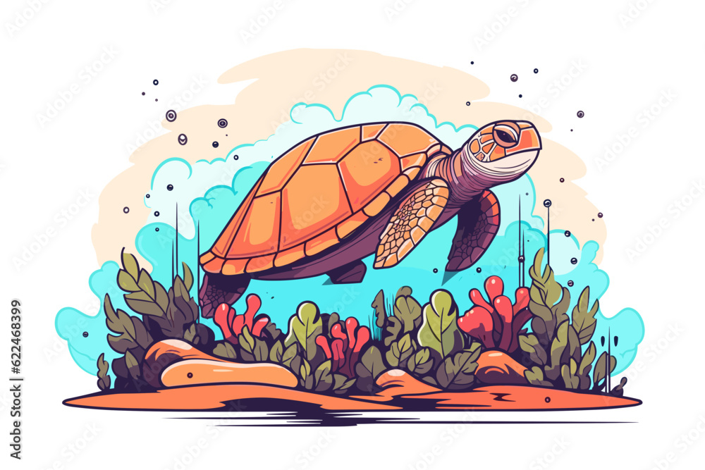 Doodle inspired Sea turtle enthusiast, cartoon sticker, sketch, vector ...