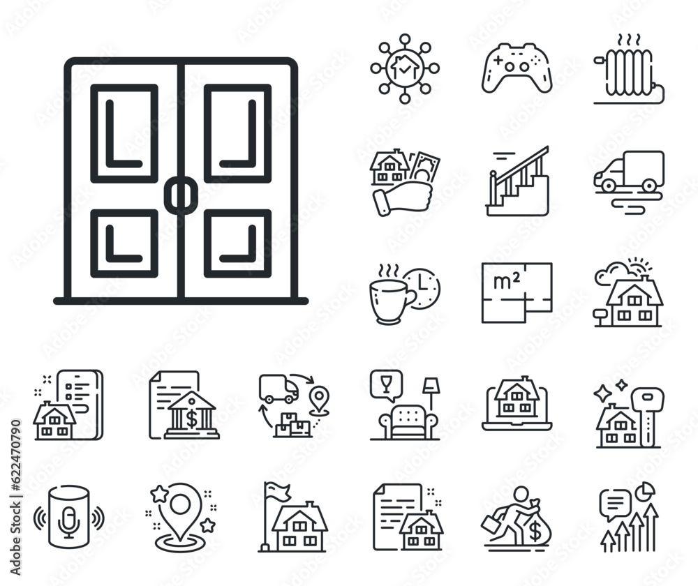 Building entrance sign. Floor plan, stairs and lounge room outline ...