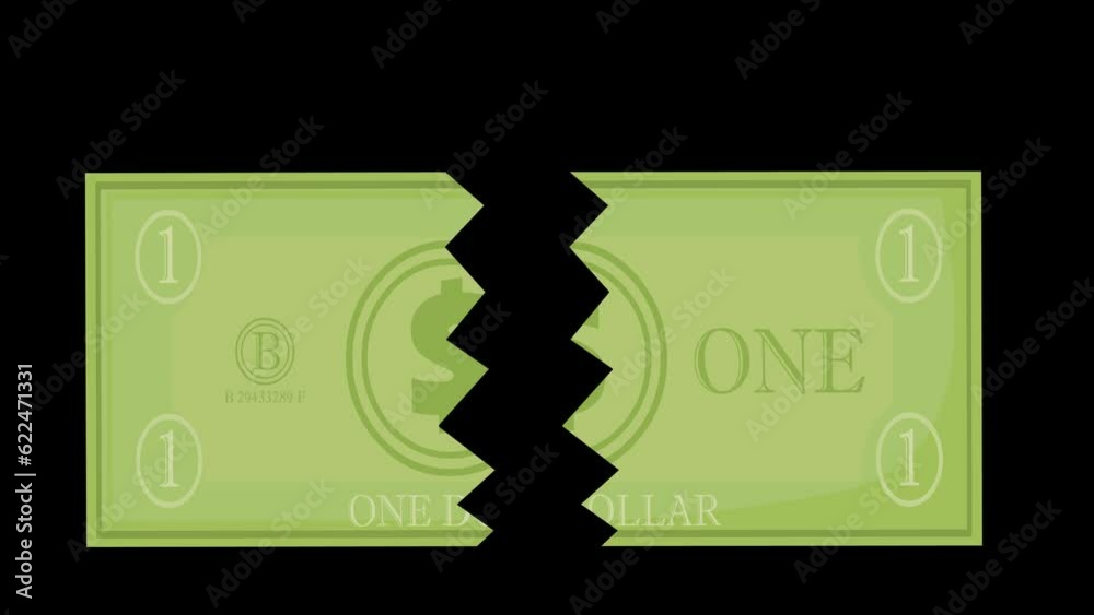 video animation of a dollar bill breaking in half, in concept of ...