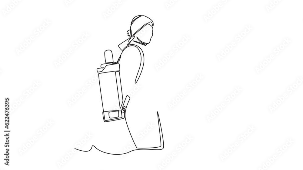 Self drawing animation of one single line draw world ozone day concept ...