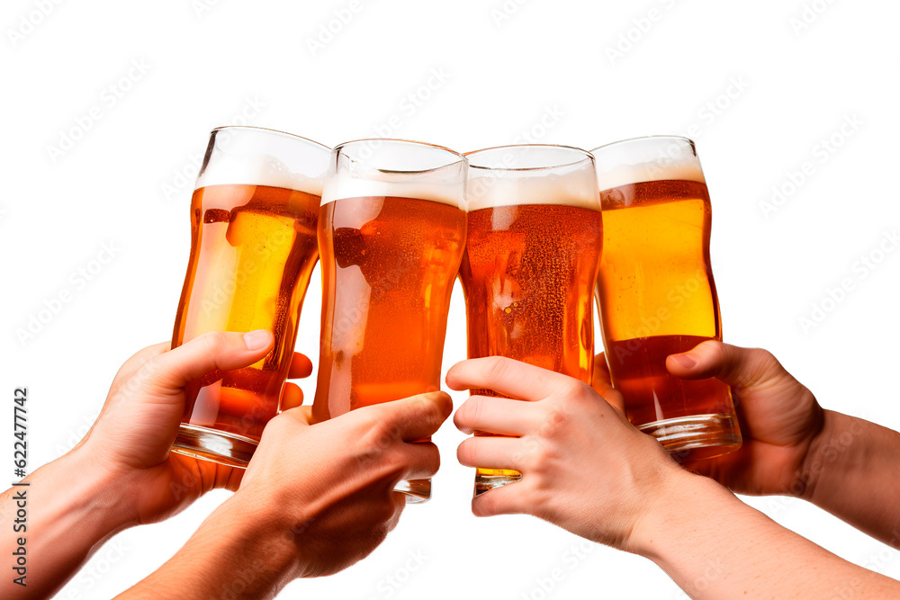 Four hands holding beer pints on isolated transparent background Stock ...