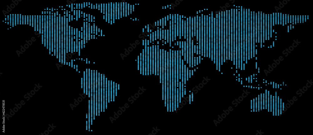 Abstract world map out of light blue squares, colored globe map ...