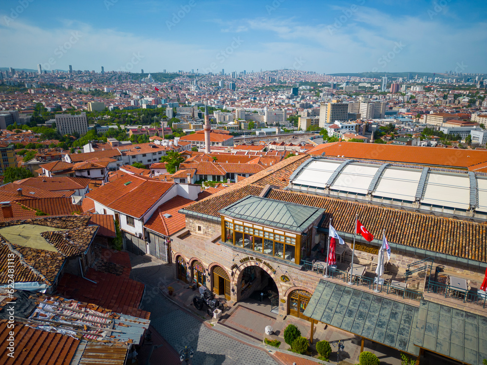 Aerial view of Cengelhan Rahmi M. Koc Museum with Altindag skyline at ...