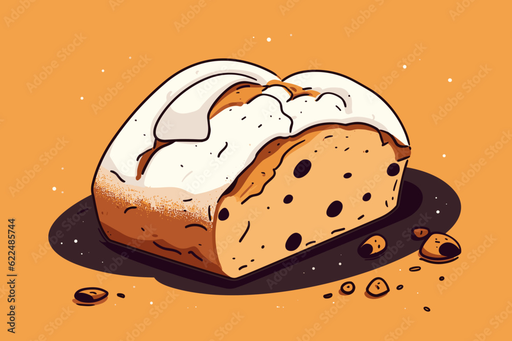 Doodle inspired Stollen, cartoon sticker, sketch, vector, Illustration ...