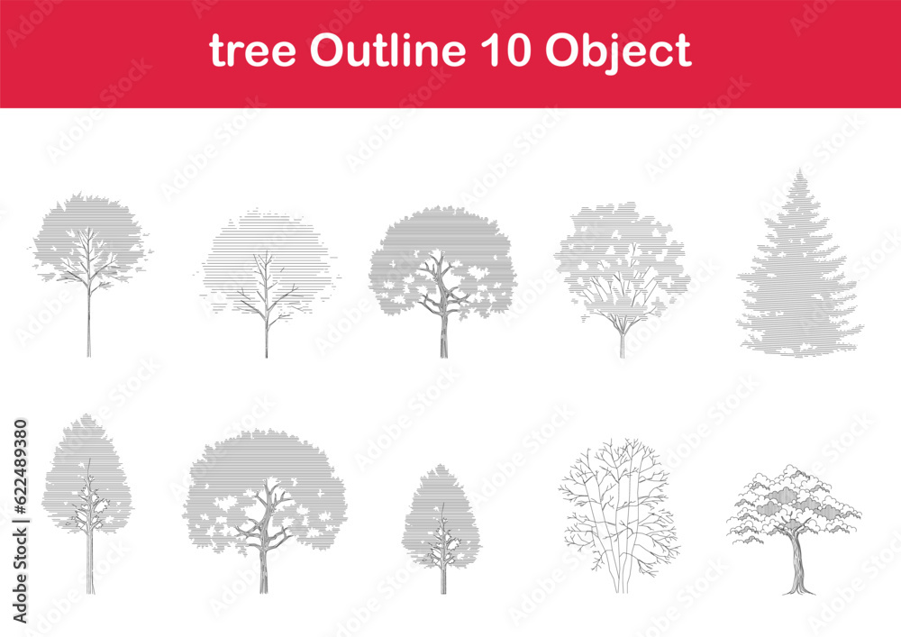 tree line drawing, Side view, graphics trees elements single object ...