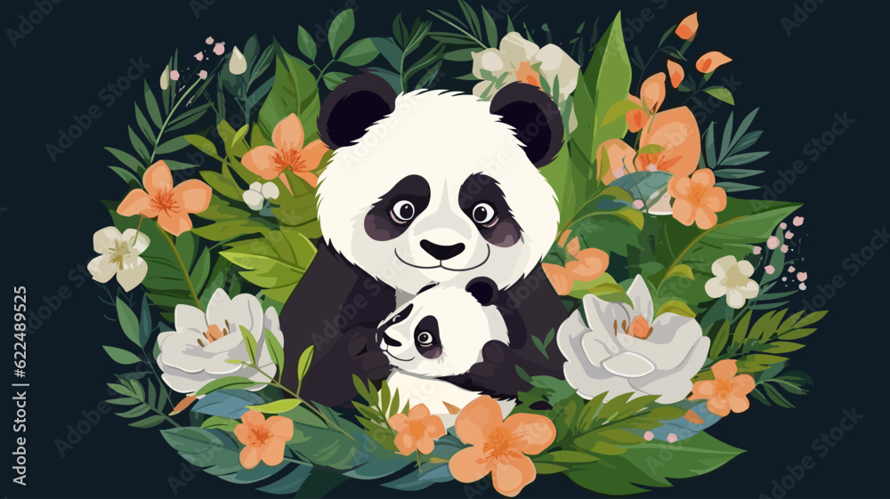 Vector illustration of cute panda and flower field. Stock Vector ...