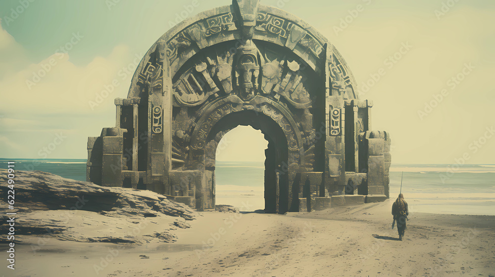 Stockillustratie AI Generated photo of a strange and mystical city ...