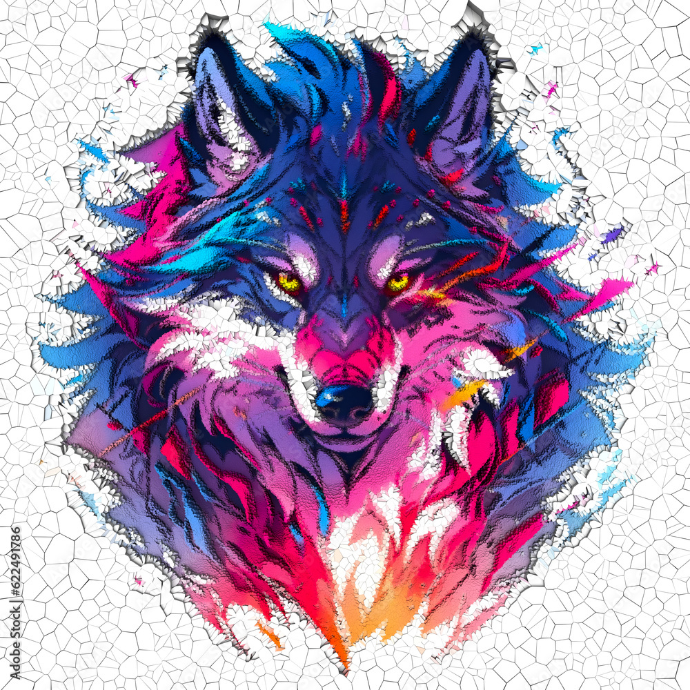 Angry wolf roaring art, in white background, 3d render illustration ...