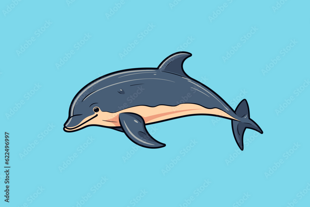 Doodle inspired Pilot whale, cartoon sticker, sketch, vector ...