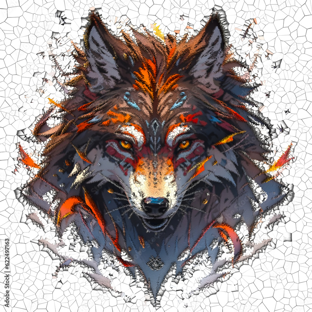 Angry wolf roaring art, in white background, 3d render illustration ...