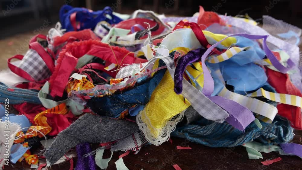 Textile clippings waste in garment Industry. The cutting process of ...