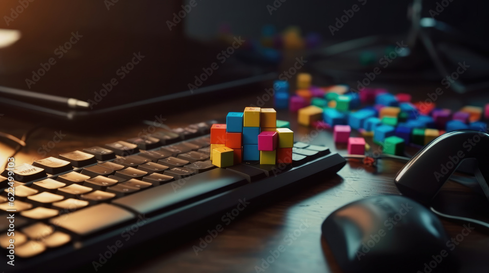 Rubik on the desk with keyboard and mouse Stock Photo | Adobe Stock