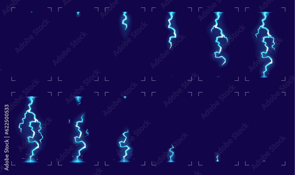 Cartoon lightning sprite animation, thunderbolt sprite sheet with ... Cartoon lightning sprite animation, thunderbolt sprite sheet with ...
