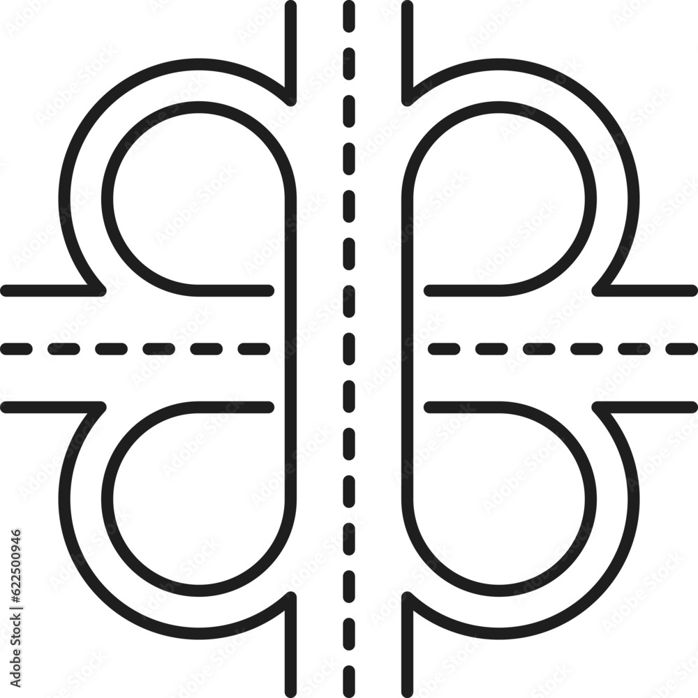 Highway road line icon of crossroad interchange, street traffic route, vector linear pictogram ...