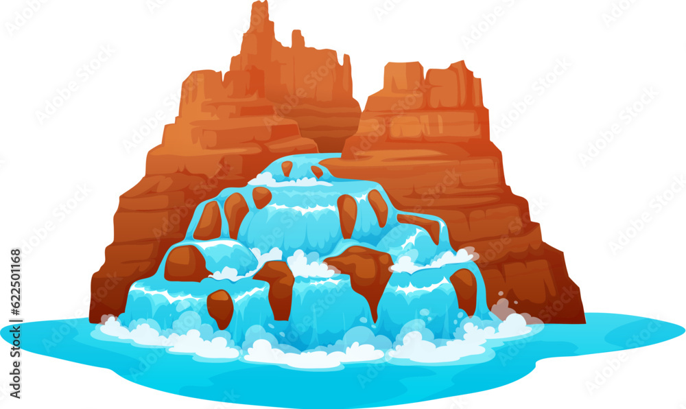Vetor de Cartoon wild west waterfall and water cascade. Vector ...