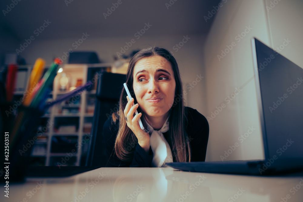 Stressed Businesswoman Speaking on the Phone Feeling Overwhelmed ...