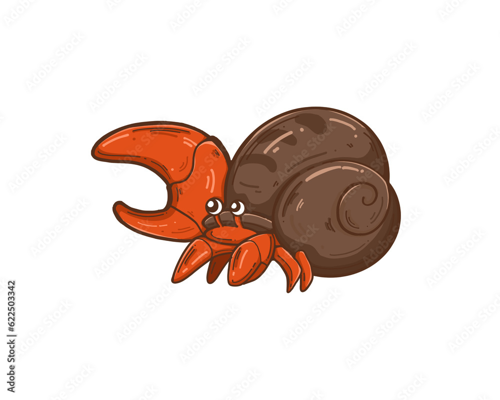 Cute hermit crab color, character Underwater sea life, ocean creatures ...
