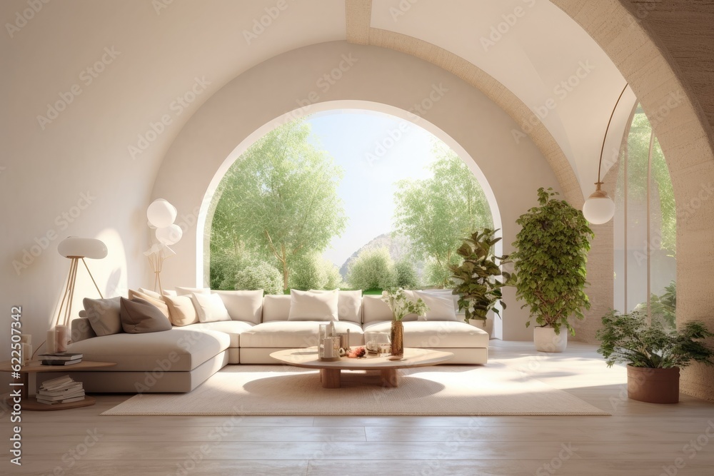 Calm Desert Oasis Modern Living Room Interior with Arch Open Concept ...