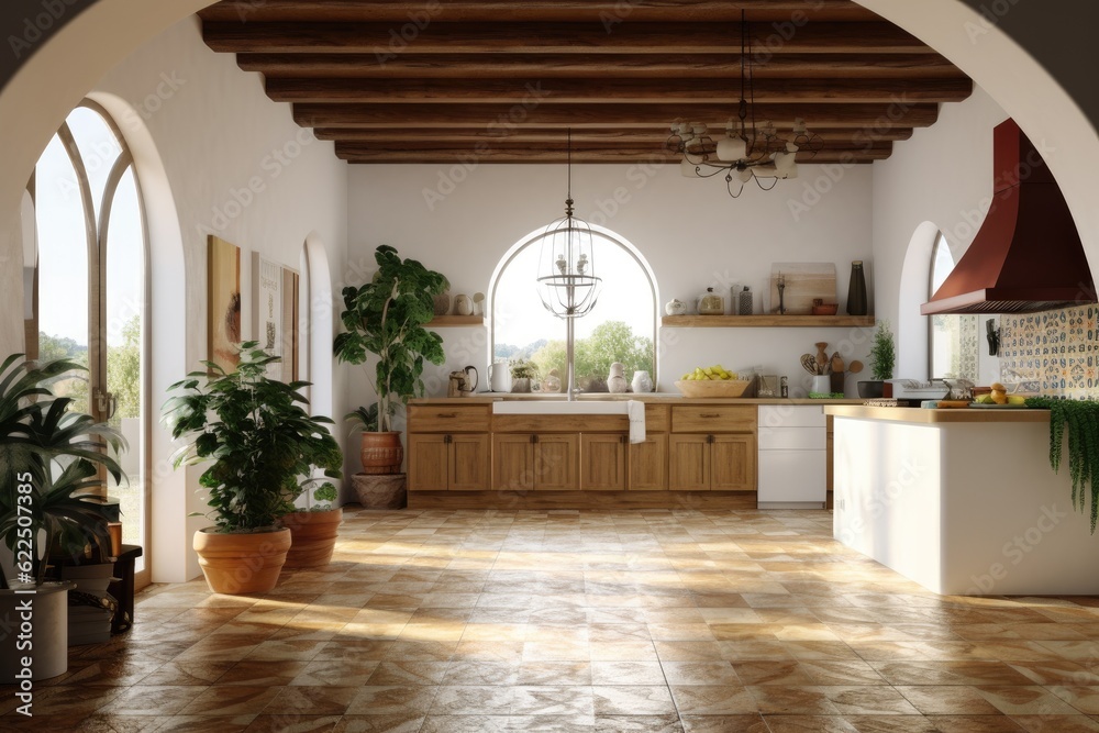 Beautiful Slow Living Modern Farmhouse Kitchen Interior with Spanish ...