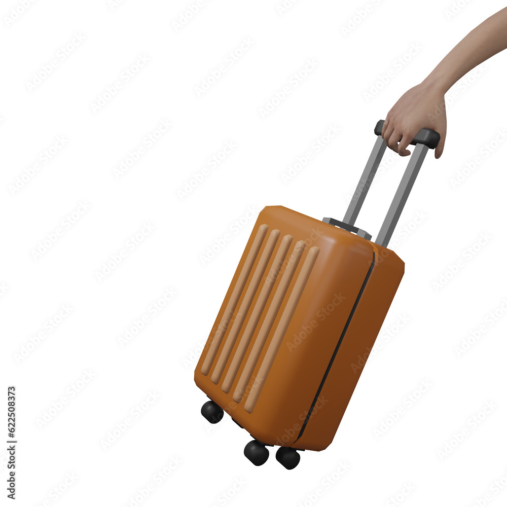 Human hand pulling luggage on transparent background png file. 3D ...