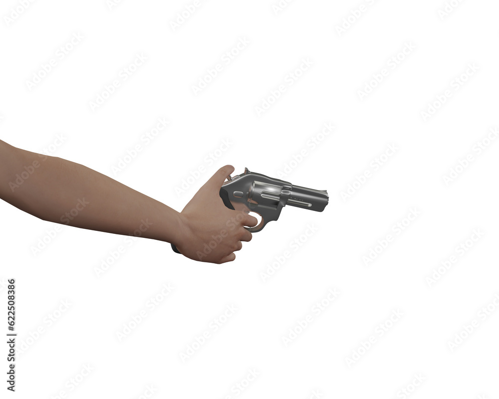 Human hand holding a gun on transparent background png file. 3D ...