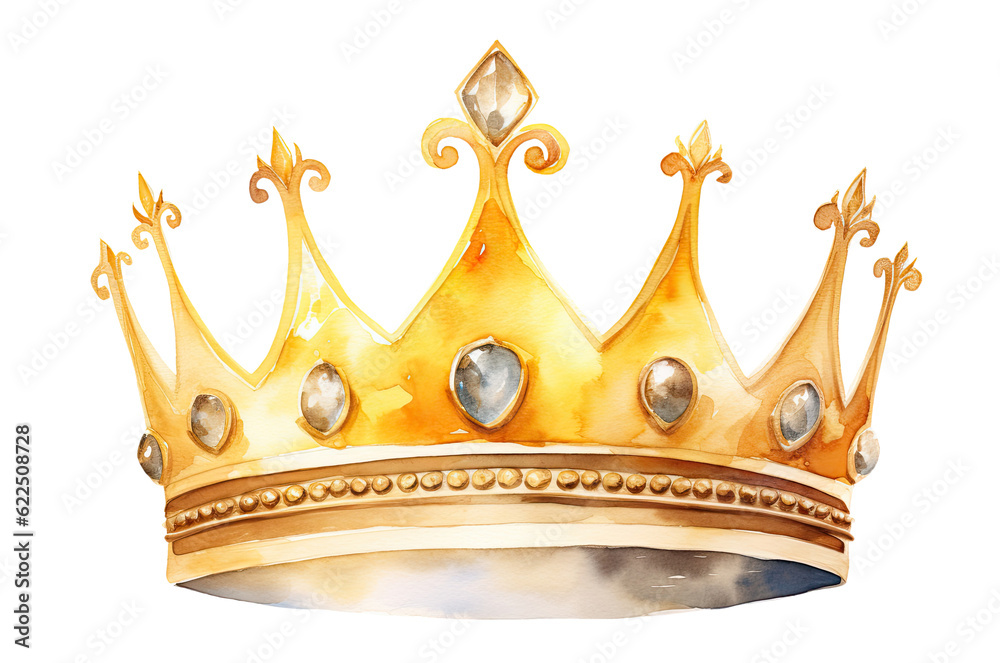 Watercolor illustration of king's golden grown isolated on transparent ...