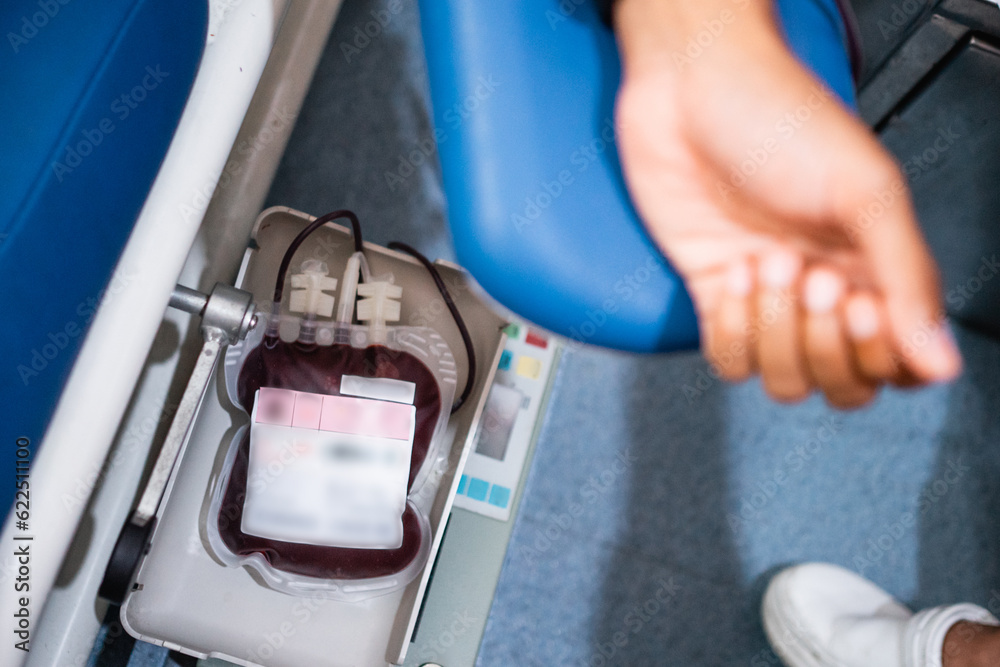 blood bags lying on the shelf under the hand where the patient had a ...