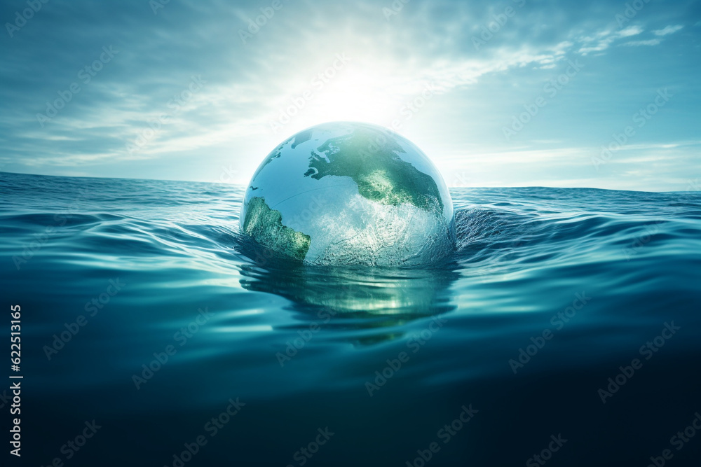 global warming, the Earth floats in sea, Earth planet earth globe swirl ...