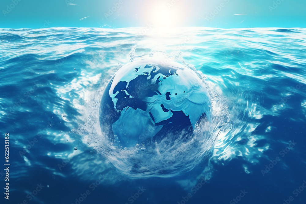 global warming, the Earth floats in sea, Earth planet earth globe swirl ...