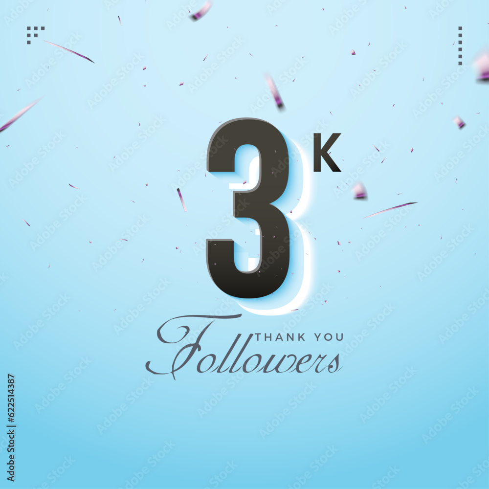 3k followers celebration number with shiny number line shadow. vector ...