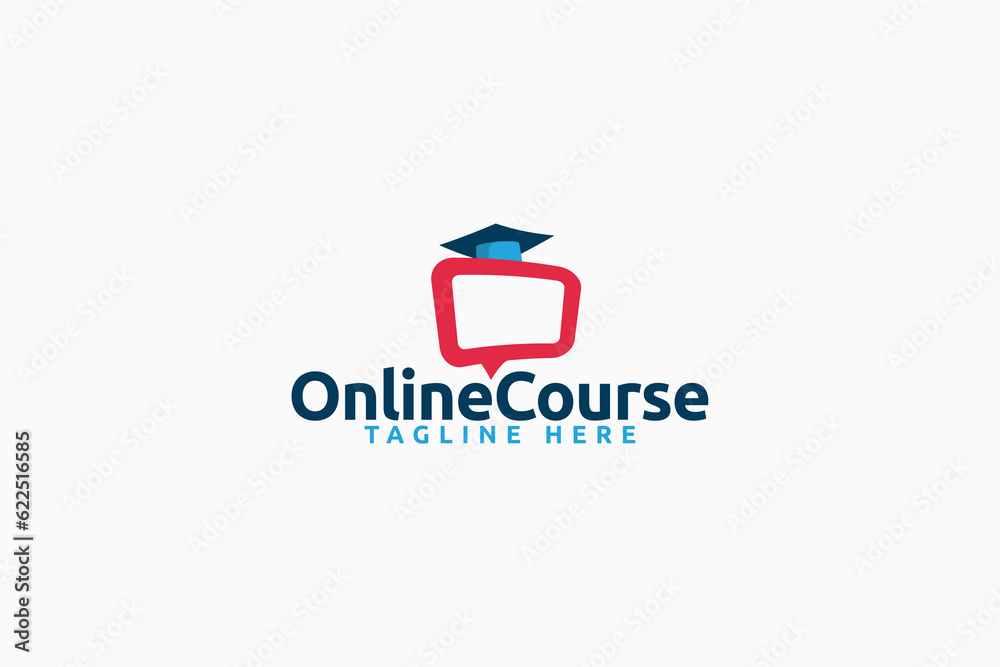 online course logo with a combination of a monitor, graduate cap, and ...
