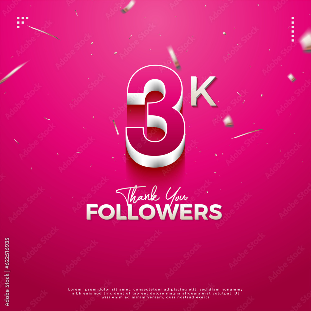 3k followers with beautiful 3d numbers and colors. design premium ...