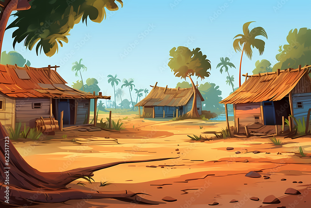 indian asian rural village scene cartoon illustration Stock ...