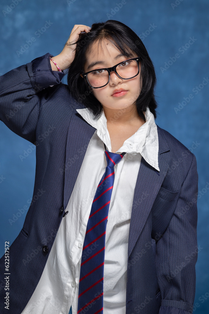 Portrait photo American yearbook style of Asian student girl with ...
