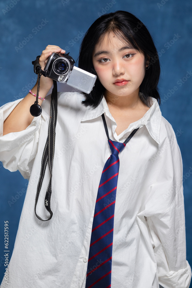 Portrait photo American yearbook style of Asian student girl with ...