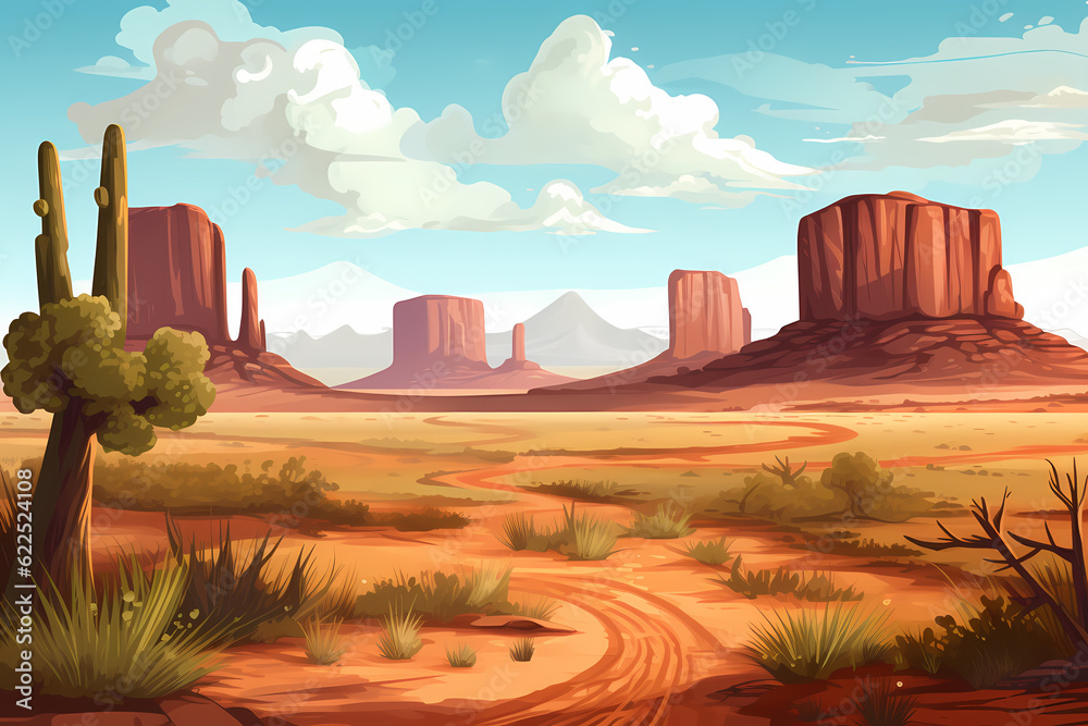 western desert themed scene in nature cartoon illustration Stock ...