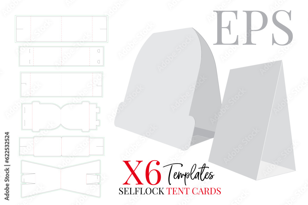 Tent Card Template, vector with die cut, laser cut layers. White, clear ...