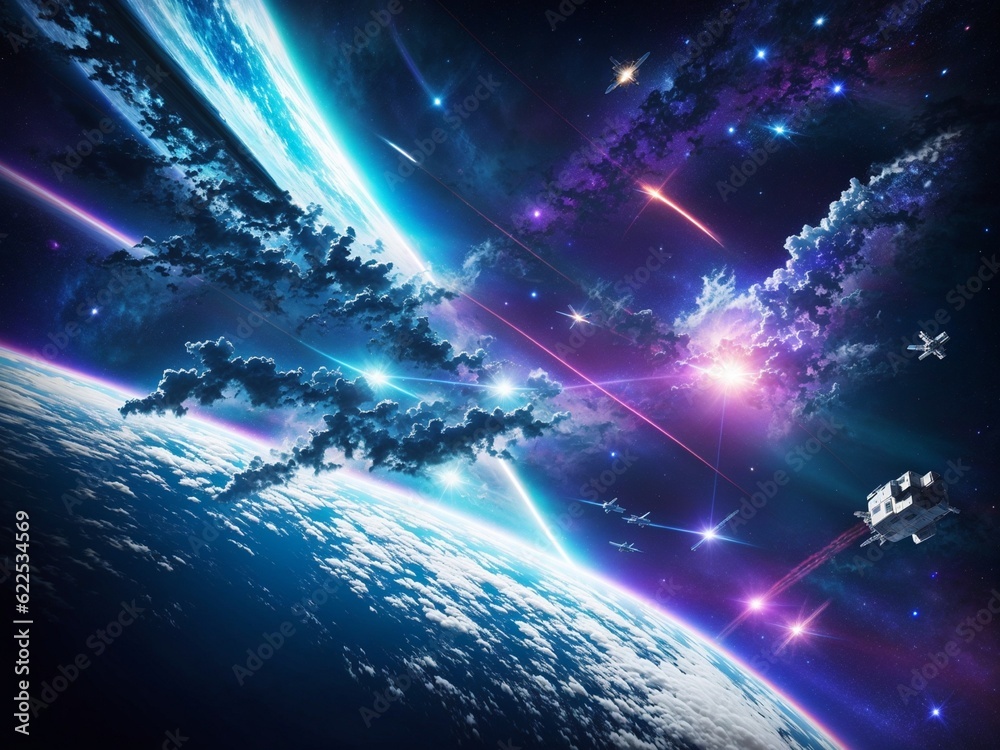 Future Space Illustration Set, Spacecraft, Planets, Space Stations Al ...