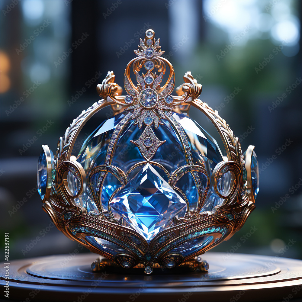 Blue Diamond Of Kings In Gold Frame. Illustration For Fantasy And Fairy ...