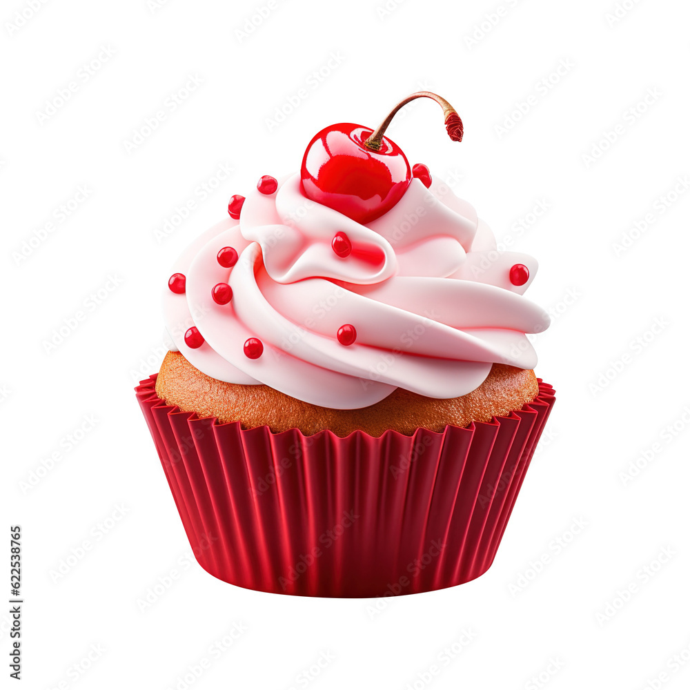 Photo & Art Print cupcake with cherry on top on transparent background ...