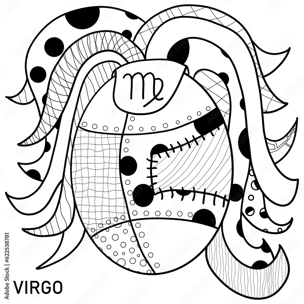 Virgo Zodiac Sign Coloring Page. Hand Drawn Coloring Book in Steampunk ...